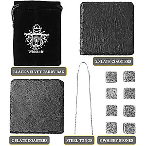 Whiskey Glass Set of 2 - Fathers Day Dad Gifts for Men - Bourbon Whiskey Stones Wood Box Gift Set - Includes Crystal Whisky Glasses, Chilling Rocks, Slate Coasters for Scotch Burbon