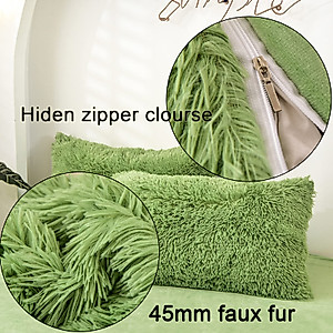 MorroMorn Decorative Pillows Covers, 2 Packs Faux Fur Pillow Cases, Luxury Shaggy Throw Pillowcase Cushion Shams with Zipper Closure Home Decor for Couch Sofa Bed Room (Green, King/Cali King)