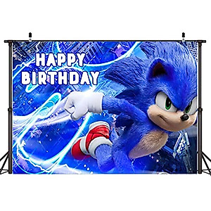 PSXF Blue Sonic Hedgehog Happy Birthday Themed Photography Backdrop 5x3ft Sonic Boom Superhero Kids 1st Birthday Party Photo Background Studio Banner