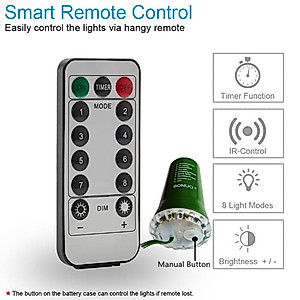 MEIMEI LIGHTING 5mm Christmas Lights Battery Operated 16ft 50 LED String Lights with Remote Timer 8 Modes for Indoor Outdoor Party Garden Wreath Christmas Decor (White) (‎‎MM-LED-RBL-5MM-5M-50L-W)