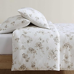Calvin Klein - King Duvet Cover Set, Super Soft Cotton Bedding with Matching Shams, Floral Home Decor, Oeko-Tex Certified (Eternity Floral Beige, King)