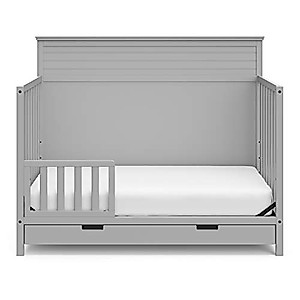 STORKCRAFT Homestead 5-in-1 Convertible Crib with Drawer (Pebble Gray) – GREENGUARD Gold Certified, Crib with Drawer Combo, Includes Nursery Storage Drawer, Converts to Toddler Bed and Full-Size Bed