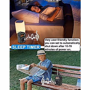 HanRongDa Radio, Bluetooth Speaker Support MicroSD Card, FM MW WB Shortwave Receiver with NOAA Alerts and Sleep Timer, Rechargeable Retro Analog Radios with Backlit and ATS Preset for Camping HRD700