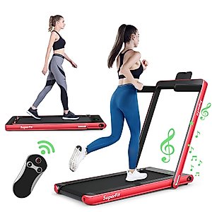 GYMAX Walking Pad, 2.25HP Foldable Treadmill with LED Display, Remote & Smart App Control, 2 in 1 Under Desk Treadmill, Portable Compact Folding Treadmill for Small Space/Home/Office