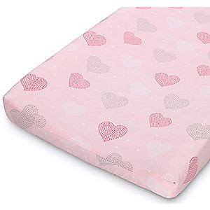 The Peanutshell Changing Pad Covers for Baby Girls | 2 Pack Set | Pink Elephant & Hearts