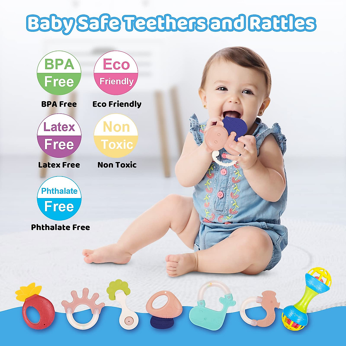 WOSTOO Baby Toys 0–6 Months, Baby Teething Toys Early Educational Learning Toys Gifts, Including Infant Shaker Grab and Spin Rattle with Music and Light for Infant Newborn Boys Girls