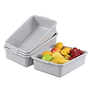 Doryh 4-Pack 8 L Small Commercial Bus Tub, Grey Dish Pans for Washing Dishes