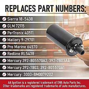 Replacement Inboard Ignition Coil - Compatible with MerCruiser Thunderbolt IV and V Ignition Systems with HEI - Replaces 18-5438, 392-805570A2, 392-7803A4, 392-805570A1, 72115, 40511