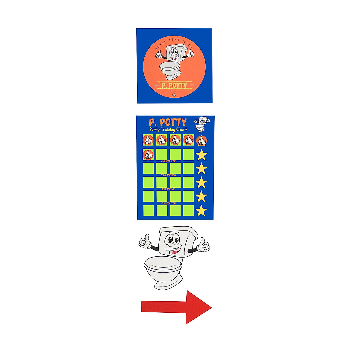 P. Potty Toilet Training Wall Decal Potty Training Chart Set for Toddler Boys and Girls