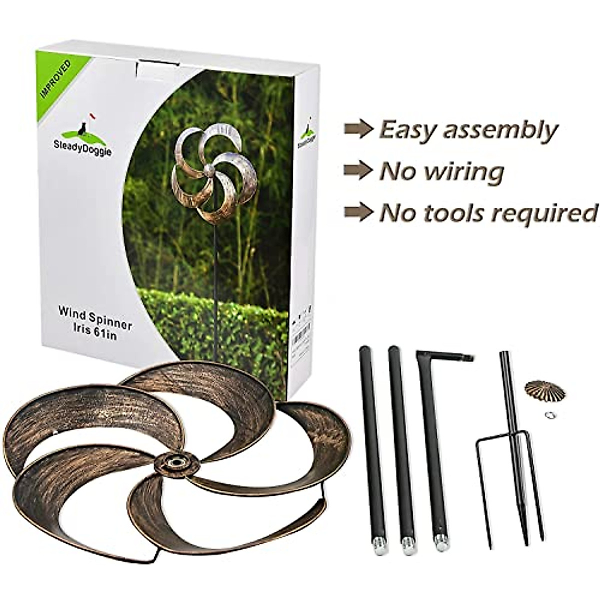 Wind Spinner Iris 61in Single Blade Easy Spinning Kinetic Wind Spinner for Outside – Vertical Metal Sculpture Stake Construction for Outdoor Yard Lawn & Garden