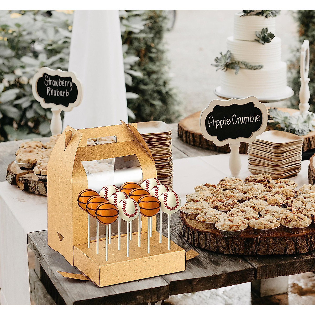 Hzzycaxli 6 Pcs Portable Cake Pop Packaging Box White Cake Pop Holder Cake Pop Stand 18 Holes 8.7 x 5.9 x 11.8 Inches with Clear Window Displaying Small Cake Box for Lollipops (Kraft paper)