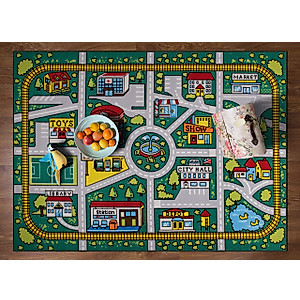 Rugshop Kids Educational Learning City Life Road Non Skid (Non Slip) Area Rug 5' x 7' Green