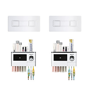 Wekity Toothbrush Holder Wall Adhesives, Wall-Mounted Sticker for Multi-Functional Space-Saving Toothbrush Holder with Toothpaste Dispenser (Wall Stickers, 2 PCS)…