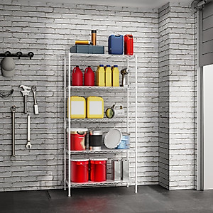 Dolonm 5 Tier Wire Shelving Unit, 750 LBS NSF Storage Shelf, 14"D x 30"W x 60"H, Kitchen Shelf with Liners, Garage Storage Shelves with Wheels, Heavy Duty Metal Pantry Racks, Adjustable Shelf, White