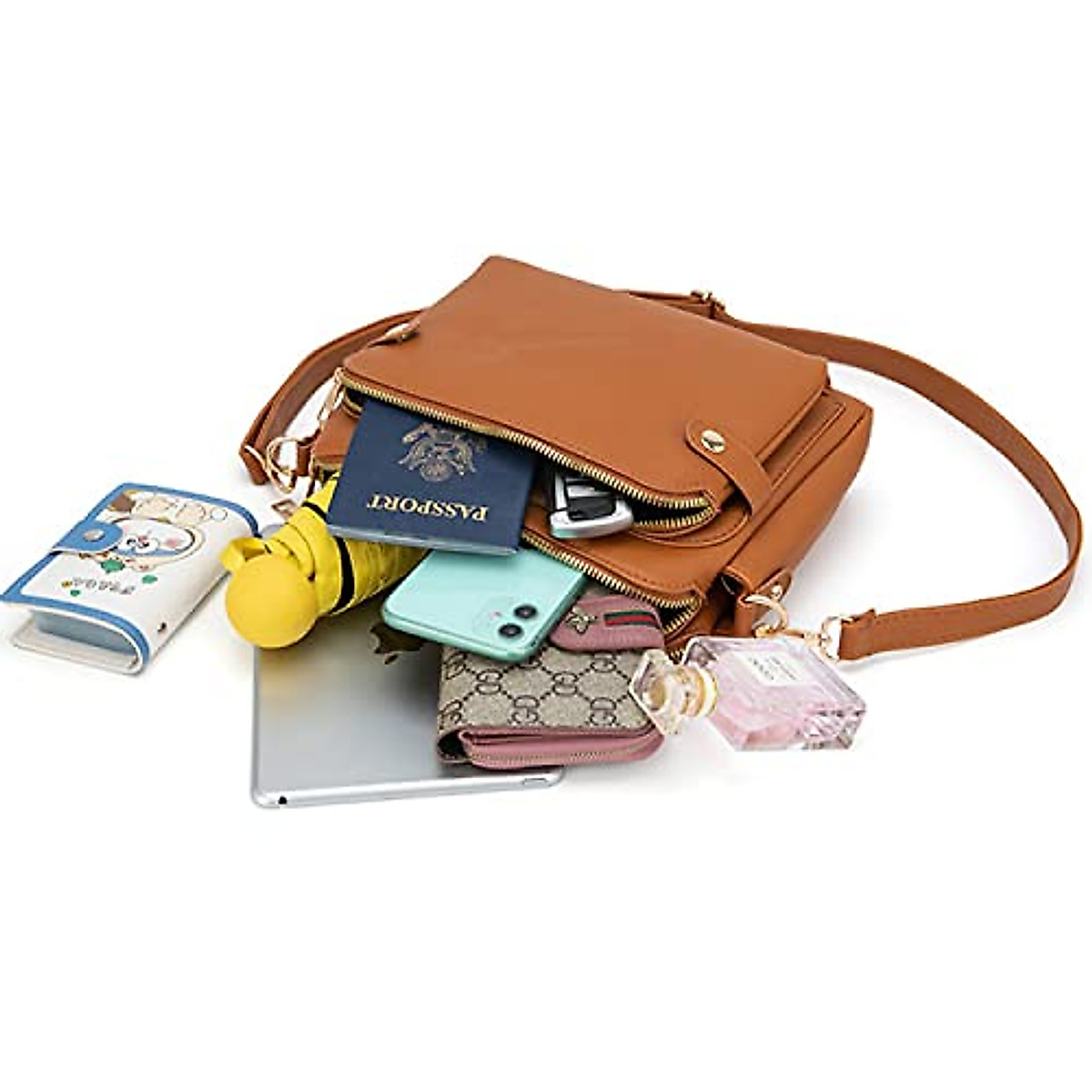 3 layer crossbody leather shoulder bags and clutches, ladies zip satchel bags clutches satchel handbags, three layer leather crossbody shoulder & clutch bag women (Red)