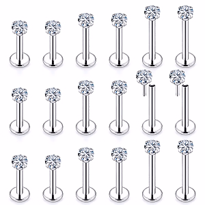 Ftovosyo 20G Threadless Push in Nose Rings Studs Surgical Steel Pushin Nose Stud 6mm 8mm 10mm Bar Length Labret Lip Medusa Piercing Jewelry Conch Helix Tragus Earring for Women Men 3mm top