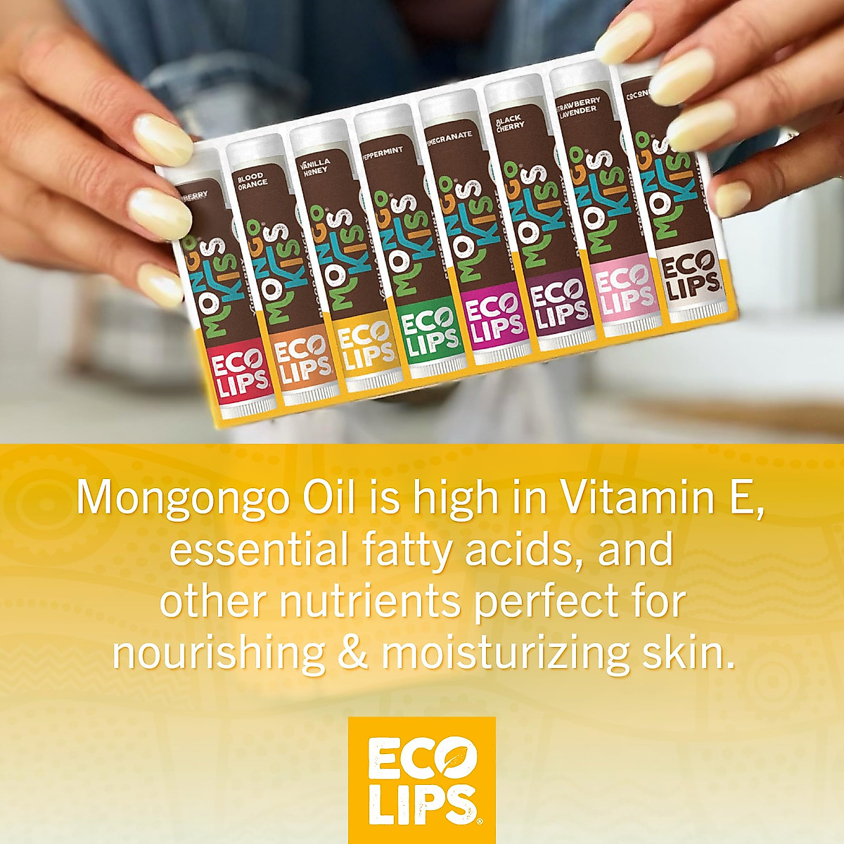 Eco Lips Mongo Kiss Certified Organic Lip Balm Variety 8-pack with Mongongo Oil & Cocoa Butter to Moisturize Dry Chapped Lips | Made in USA