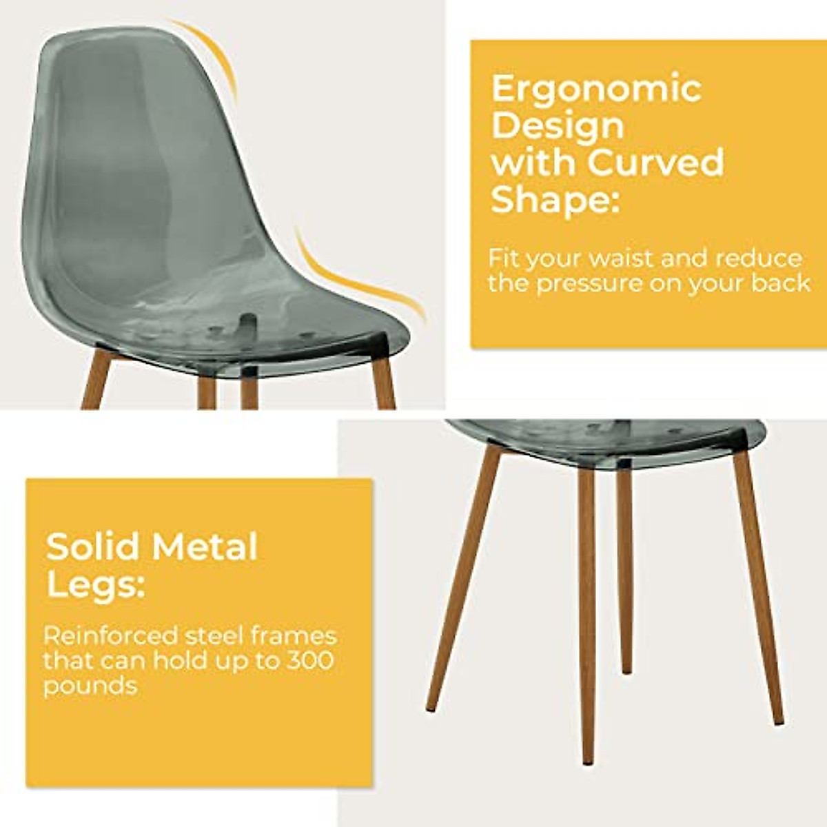 GreenForest Acrylic Ghost Chairs Set of 4, Dining Kitchen Room Chairs with Crystal Seat, Modern Shell Lounge Chair, Greyish Green