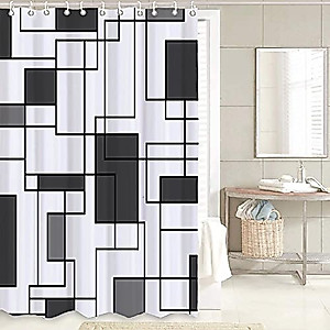 GRIEKOWE 4 Pcs Black Shower Curtain Set with Rugs-Black and White Shower Curtain,Bathroom Sets with Shower Curtain and Rugs (Black)