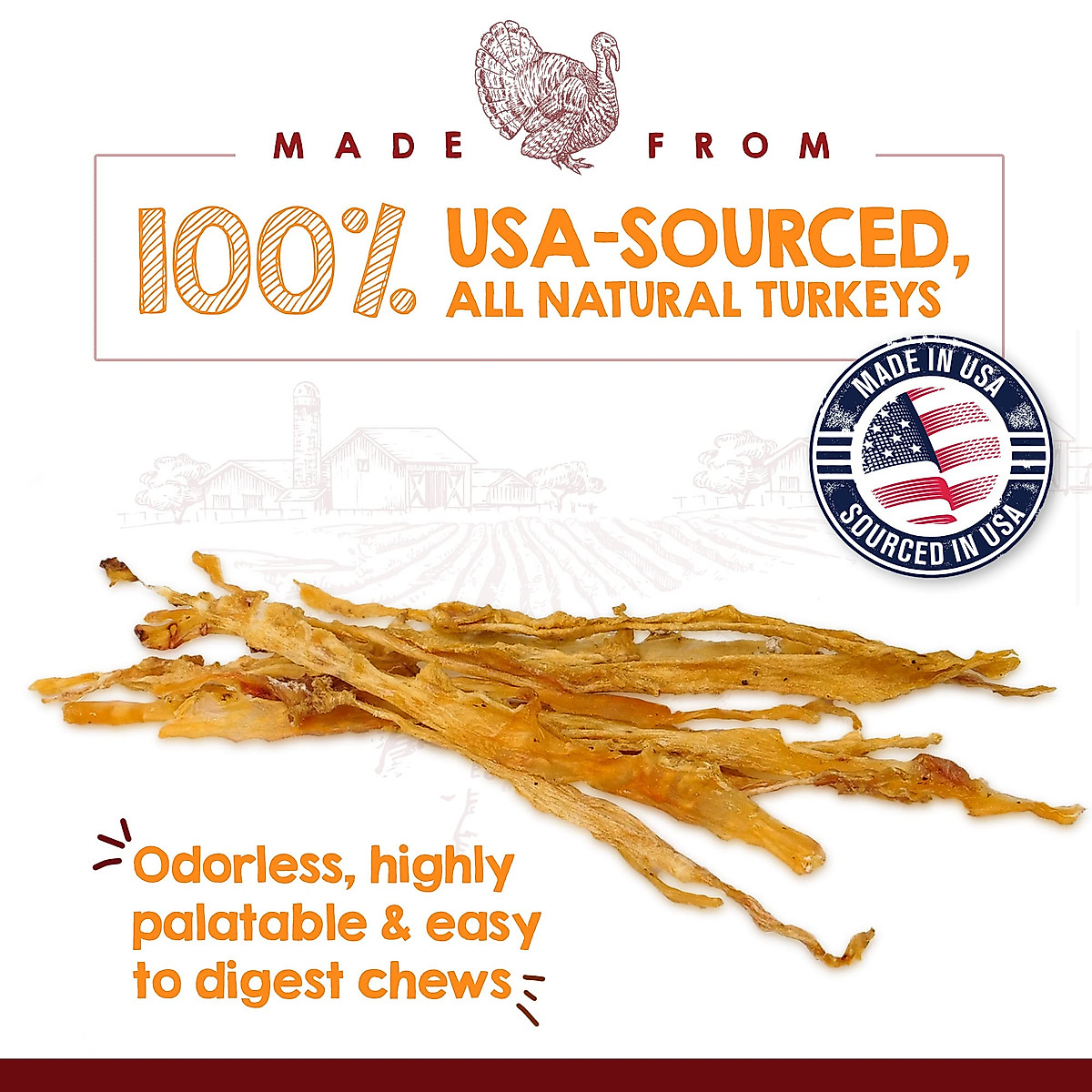 Riley's Turkey Tendons for Dogs - Dehydrated Turkey Dog Treats Made in USA - Single Ingredient Dog Treat - Turkey Tendons for Small Dogs & Large Dogs - Promotes Dog Dental Health - 12 oz