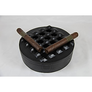 U.Like Relax Zone Aluminum Metal Cigar Ashtray with Lid For Men-Durable handcrafted 16 Holes Grid Design Ash Tray indoor and outdoor - Wind Resistant Round Cigars to Cigarillos, black (53)