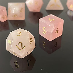 Amatolo Handmade Natural Gemstone Dice Set, Collection Jade Dices for Dungeons & Dragons (Unselected Rose Crystal)