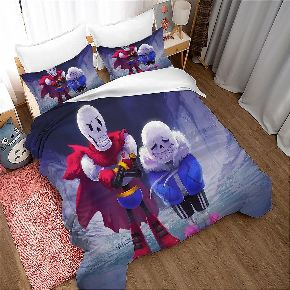 AKARDO Under Legend Tales Game Sans Frisk Duvet Covers, Soft Microfiber Washed Duvet Cover Set 3 Pieces with Zipper Closure,Beding Set (23,Full (79"x90"))