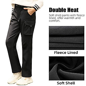 JOMLUN Boy's Fleece Lined Hiking Pants Outdoor Soft shell Snow Ski Waterproof Windproof Warm Cargo Insulated Trousers Winter