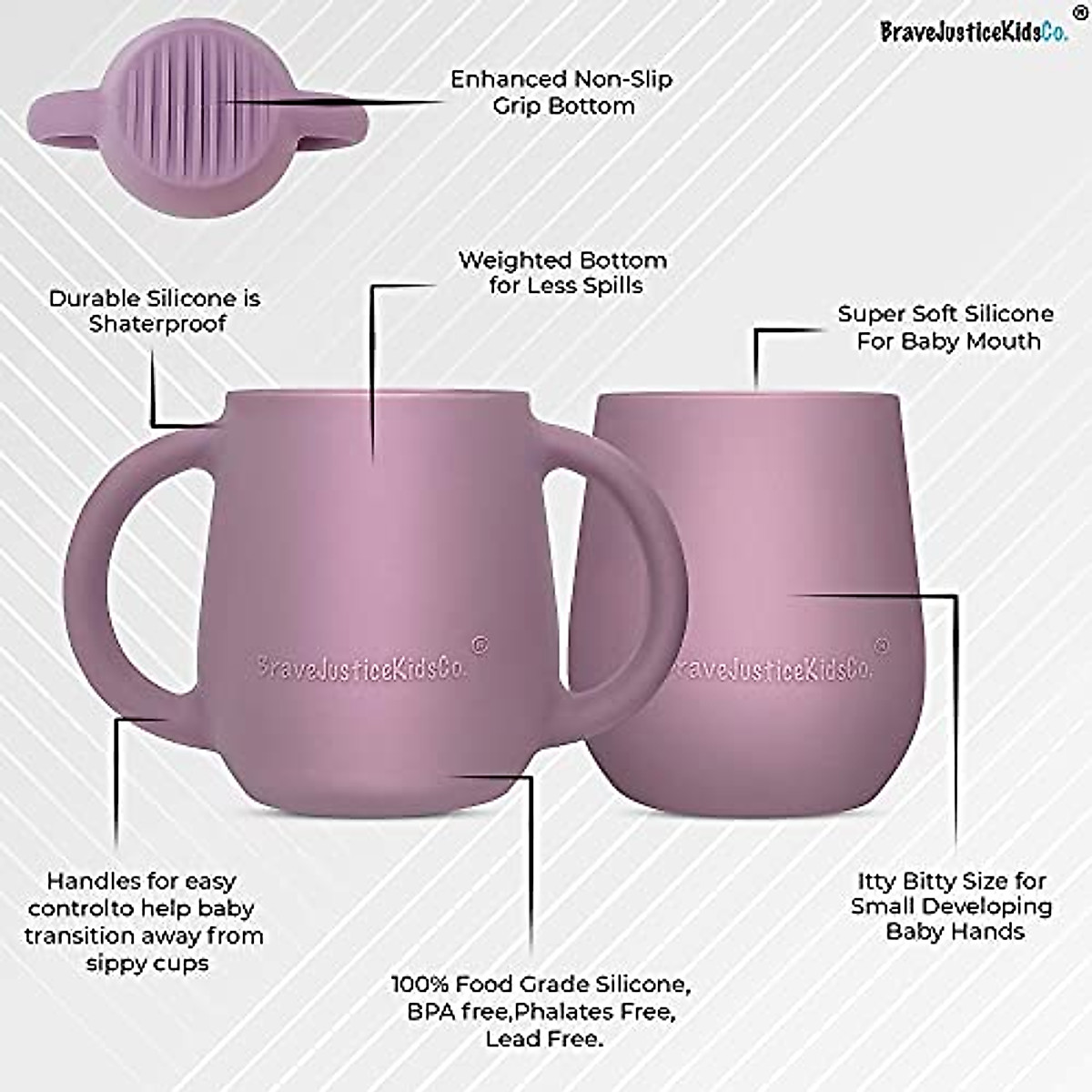 BraveJusticeKidsCo. | Teenie Tiny™ Silicone Developmental Baby-Led Weaning Drinking Cups (2 pack) (Mauve)