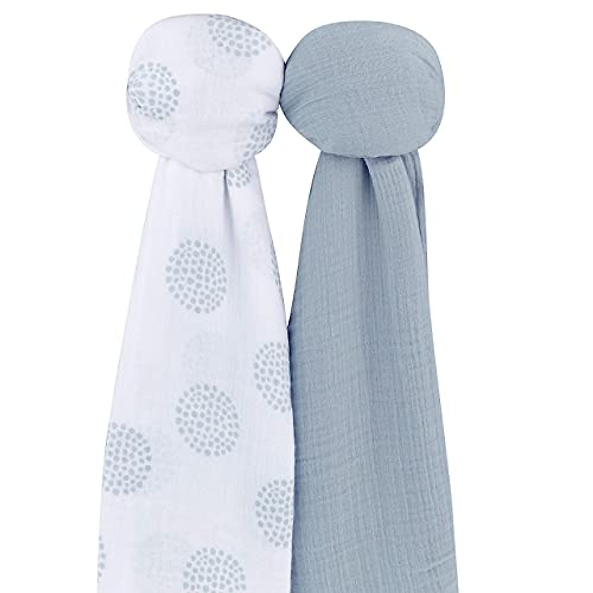 Ely's & Co. Cotton Muslin Swaddle Blanket 2-Pack for Baby Boy — 100% Cotton Muslin Extra-Large Swaddle Blankets (47” x 47”) Misty Blue, Solid & Dottie Design