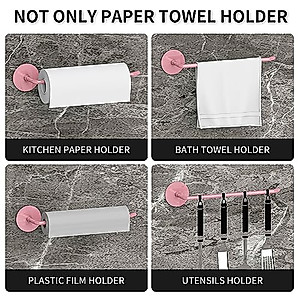 TONLEA Paper Towel Rack, Under Cabinet Paper Towel Holder, 3M Self-Adhesive or Drilling Kitchen Paper Towels Holder, Wall Mount Paper Towel Holders for Kitchen, Pantry, Sink, Bathroom Pink