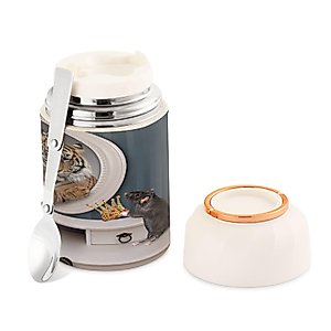 CUPADA Biege Cat Tiger Food Jar, Cute Animals Crown Insulated Hot Food Jars Vacuum 17OZ with Folding Spoon for Work Trip Picnic Camping