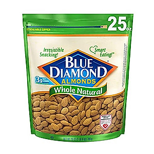 Blue Diamond Almonds Whole Natural Raw Snack Nuts, 25 Oz Resealable Bag (Pack of 1)