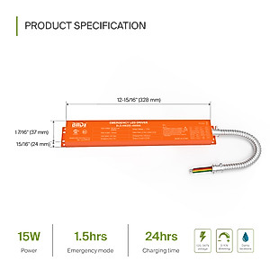 ASD Battery Back-Up Kit 15W - Suitable for LED Commercial Downlights ASD-CDL7, CD-P, CD-T - 90 Minutes Emergency Battery, 5000 Cycles of Standard Charge & Discharge - Damp Rated, UL Certified