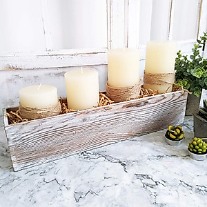 1 Pcs Wood Planter Box Rectangle Whitewashed Wooden Rectangular Planter Decorative Rustic Wooden Box with Inner Plastic Box - 17.3" L x 3.9" W x 3.9" H Floral Natural Centerpieces Rustic Wedding Decor
