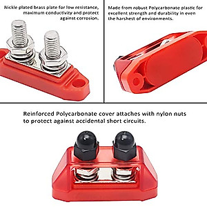 RECOIL S2P-38 Busbar Dual 3/8” Studs Terminal Power Distribution Block with Ring Terminals Pair Red & Black