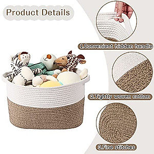 6 Pack Woven Rope Basket for Storage, Cotton Rope Storage Baskets for Blankets Woven Basket for Magazines Baby Toys Crafts Nursery Storage Bins for Classroom Storage Living Room 15x9 (Khaki White)