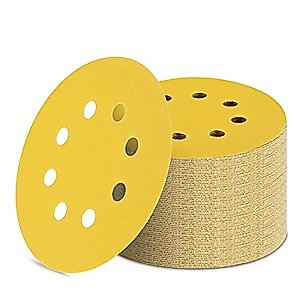 60 PCS 320 Grit Sandpaper Sanding Disc 5 Inch 8 Hole Hook and Loop Gold Sanding Discs for Random Orbital Sander