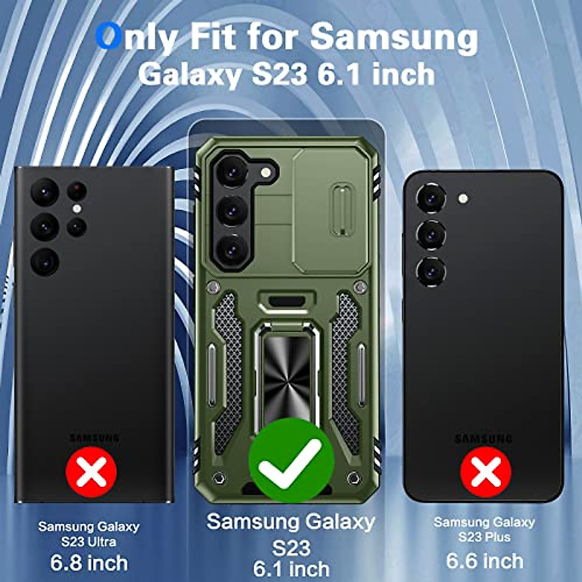 GOLDJU for Samsung Galaxy S23 Case, [4 in 1] Galaxy S23 Case with [2P Tempered Glass Screen Protector] & [Metal Ring Kickstand] Rugged Full-Body Protection Case for Samsung S23 6.1'' (Green)