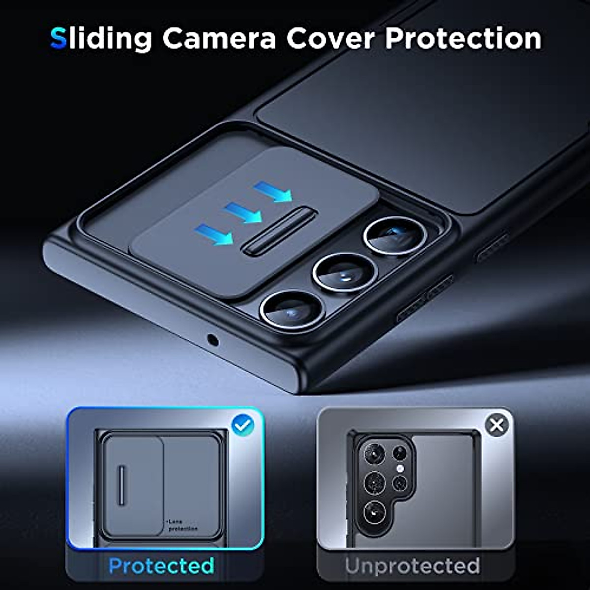 Simtect for Samsung Galaxy S23 Ultra Case with Camera Cover, [Military Drop Protection] [Snug Touch], Slim Protective Hard Back and Soft Edge Phone Case for Galaxy S23 Ultra Case 6.8 Inch- Black