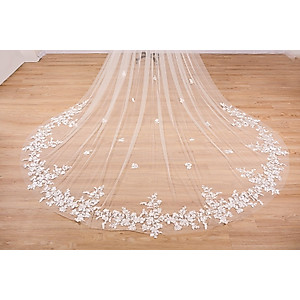 EllieHouse Women's 1 Tier Cathedral Flower Lace Ivory Wedding Bridal Veil With Metal Comb L95IV