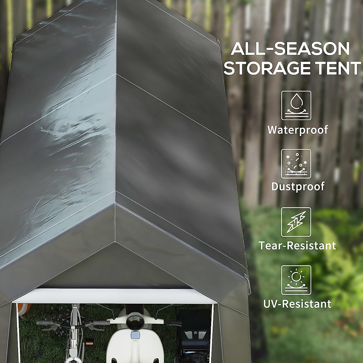 Outsunny 7' x 12' Portable Storage Shed Shelter, Heavy Duty Outdoor Shed, Waterproof Garden Storage Tent with Ventilation Window and Roll-up Zipper Door for Bike, Motorcycle, Garden Tools, Gray