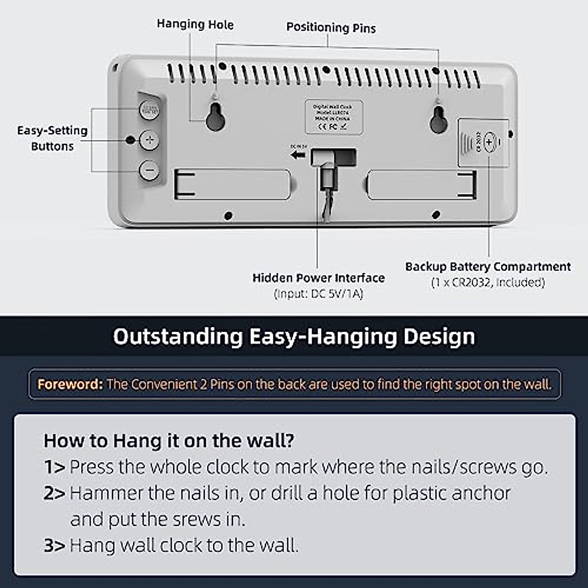 XUANZIT Wall Clock - LED Digital Wall Clock with Dynamic RGB Display, Mirror Surface, Big Digits, Auto-Dimming, Small Silent Wall Clock for Living Room, Bedroom, Farmhouse, Kitchen, Office