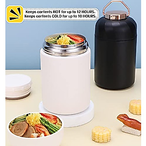 Soup Thermos for Hot Food Lunch Thermos for Hot & Cold Food for Adults,College Dorm Room Essentials,Stainless Steel Lunch Box 21oz,Vacuum Insulated Food Jar with Folding Spoon (Black)