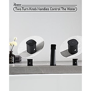 PHASAT Black Waterfall Bathtub Faucet,Bathroom Roman Tub Faucet,3 Holes 2 Handles Deck Mount Bath Tub Filler with High Flow Widespread Spout,Matte Black,PU5H01