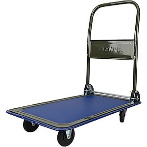 Olympia Tools Foldable Push Cart Dolly - 330 Lb. Capacity Heavy Duty Platform Truck with 360° Swivel Wheels (Olive Green/Blue)
