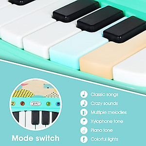 TUKELER Toddler Piano Wooden Musical Toy, Kids Keyboard with Lights, Sound Multifunctional Baby Piano&Xylophone Toy for 12 Months and Older Boys and Girls