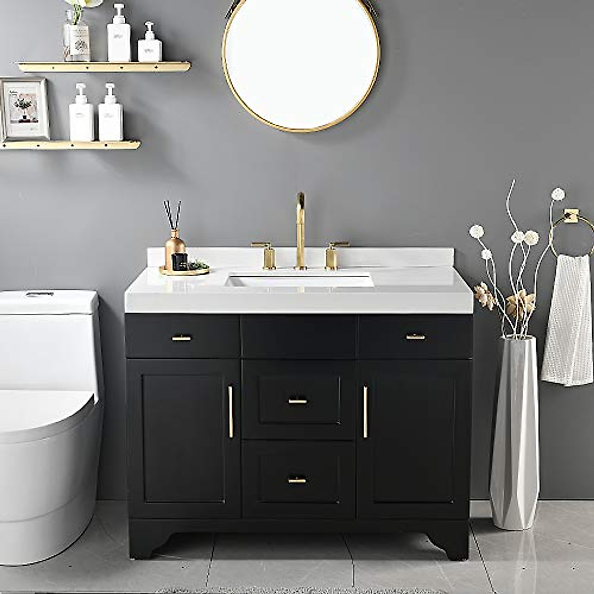 Phiestina Widespread Brushed Gold 8 Inch 2 Handles 3 Holes Hexagonal Widespread Bathroom Faucet, Bathroom Sink Faucet with Stainless Steel Metal Pop Up Drain,NS-WF001-6-BG