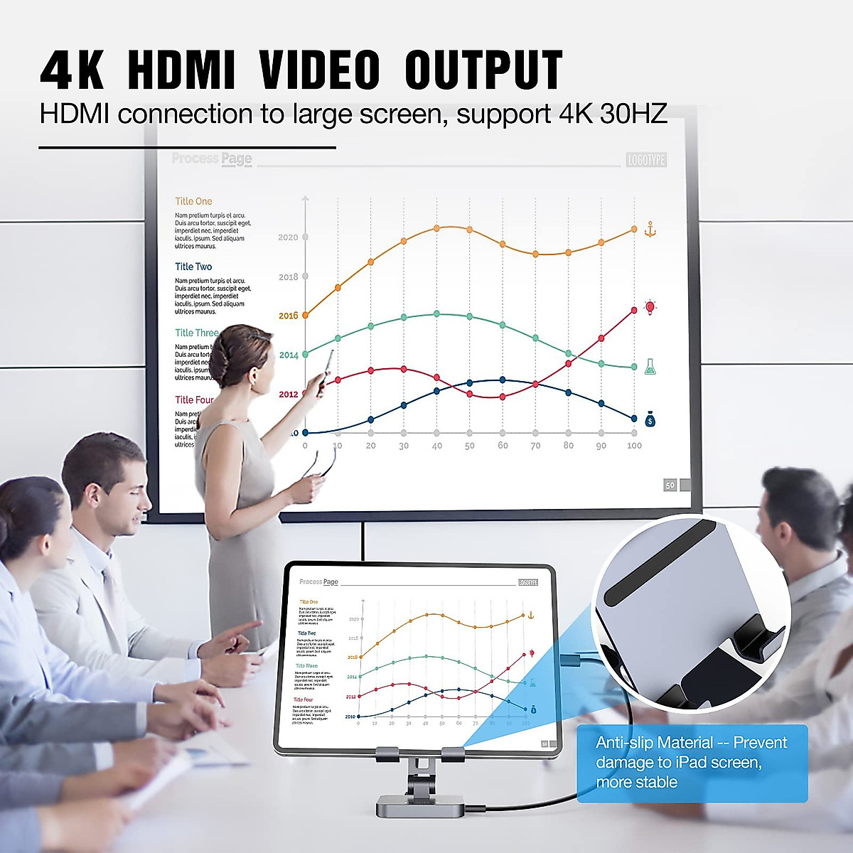 OTAITEK 8 in 1 iPad pro USB C Hub, with Foldable Tablet Stand, 100W Power Delivery, 4K HDMI, 2 USB-A Data Ports, USB-C Data Port, 3.5 mm AUX, TF/SD Card Slots, for iPad Pro and More USB-C Tablets