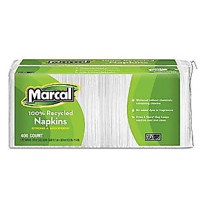 Marcal Lunch Napkins, 100% Recycled Disposable Paper Napkins - Single-Ply, Pack of 400 In a Convenient Draw & Store Resealable Bag 06506